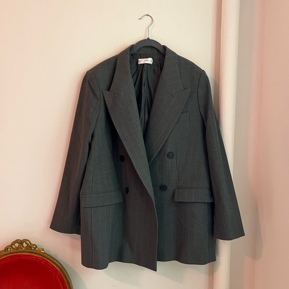 Mango | Jackets & Coats | Mng Mango Gray Pinstripe Doublebreasted ...